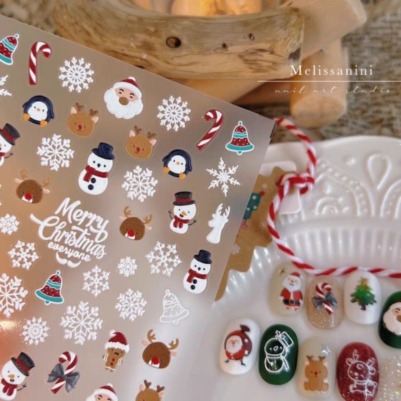 TENSOR Nail Art 5D Christmas Sticker 日系5D立体指甲贴纸pro磨砂薄透浮雕美甲圣诞节贴纸小雪人TS238 ...
