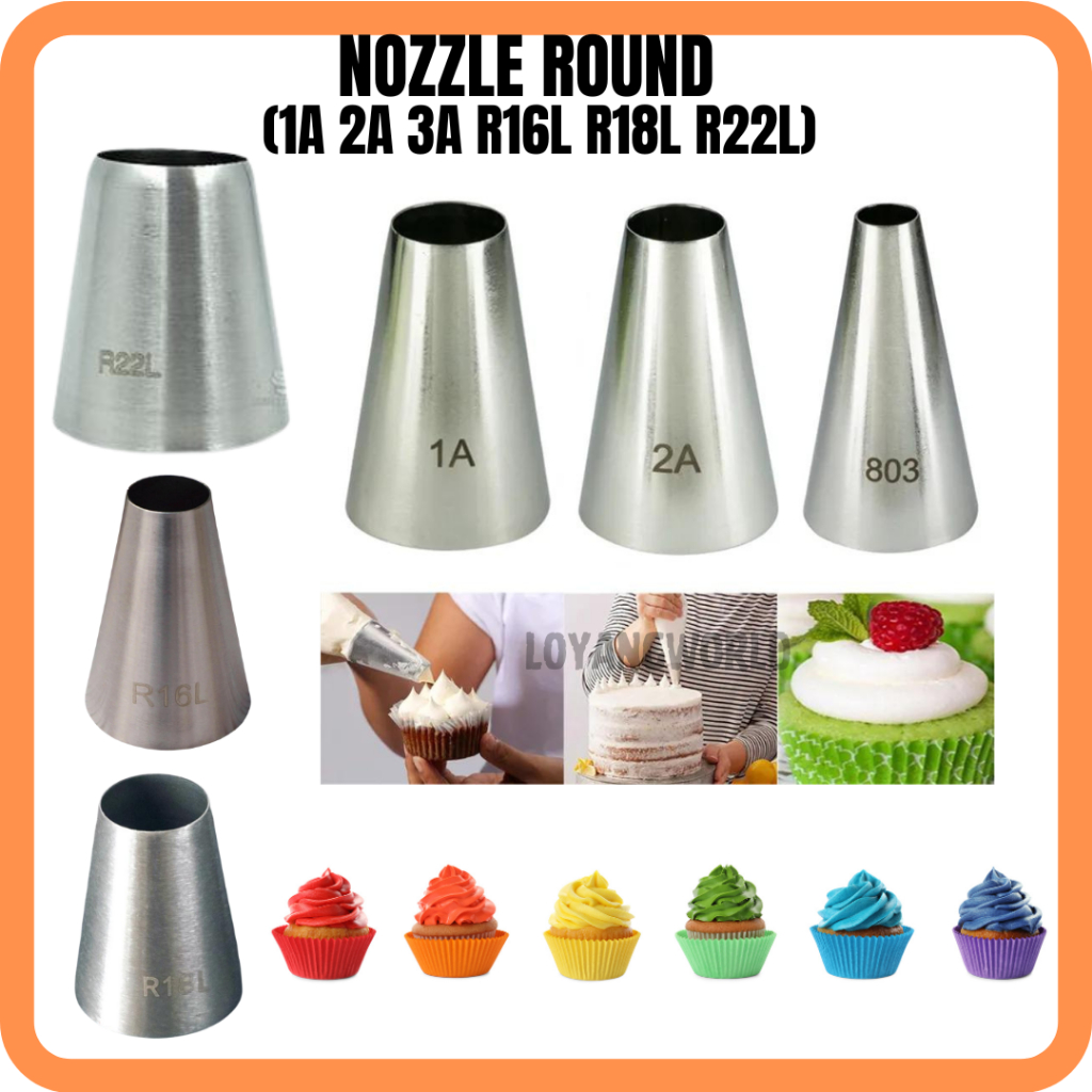 1A 2A 3A R16L R18L R22L Nozzle Large Round Piping Tip Decorating Pastry ...