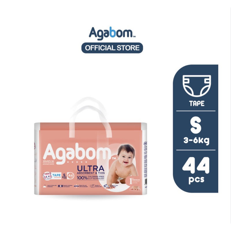 [Agabom] 100% SAP Ultra Thin Baby Tape Diaper (Tape S-XL) | Shopee Malaysia