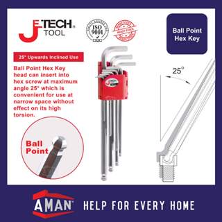 JETECH 9pcs Allen Key Set Ball Point Flat Point Chrome CrV Hex Key Hex ...
