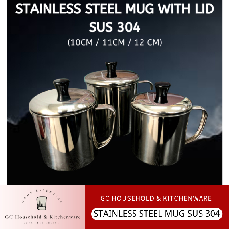 READYSTOCK MUG S/S SUS 304 10CM-12CM/ KOLE AIR PANAS/ KOLE BESI/ TEKO TEH TARIK/ BEKAS AIR ...