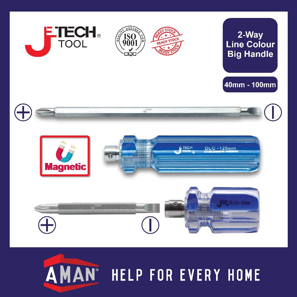 JETECH 2 Way Magnetic Screwdriver Line Colour Dual Function Big Handle ...