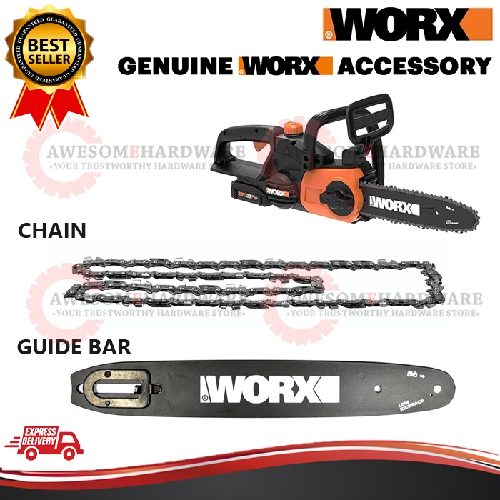(SPARE PART) WORX ORIGINAL 25CM 40CM CHAINSAW CHAIN OR GUIDE BAR WG322E ...