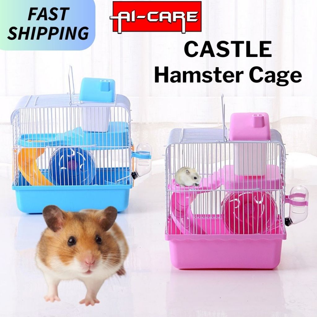 Mini Hamster Cage DIY Double Storey Hamster Cage Sliding Stair Portable ...