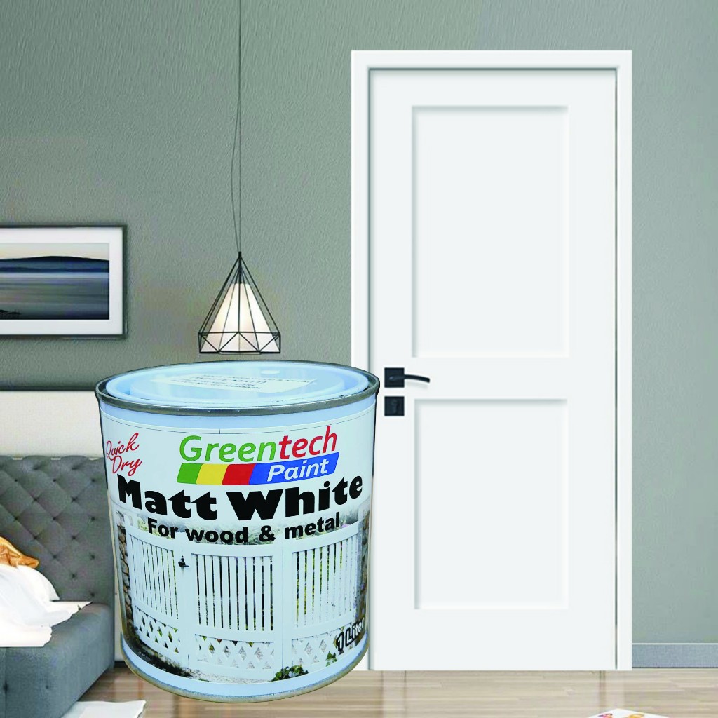 1L ( MATT WHITE ) GREENTECH Brand Metal Paint Matt white Cat Besi Putih ...