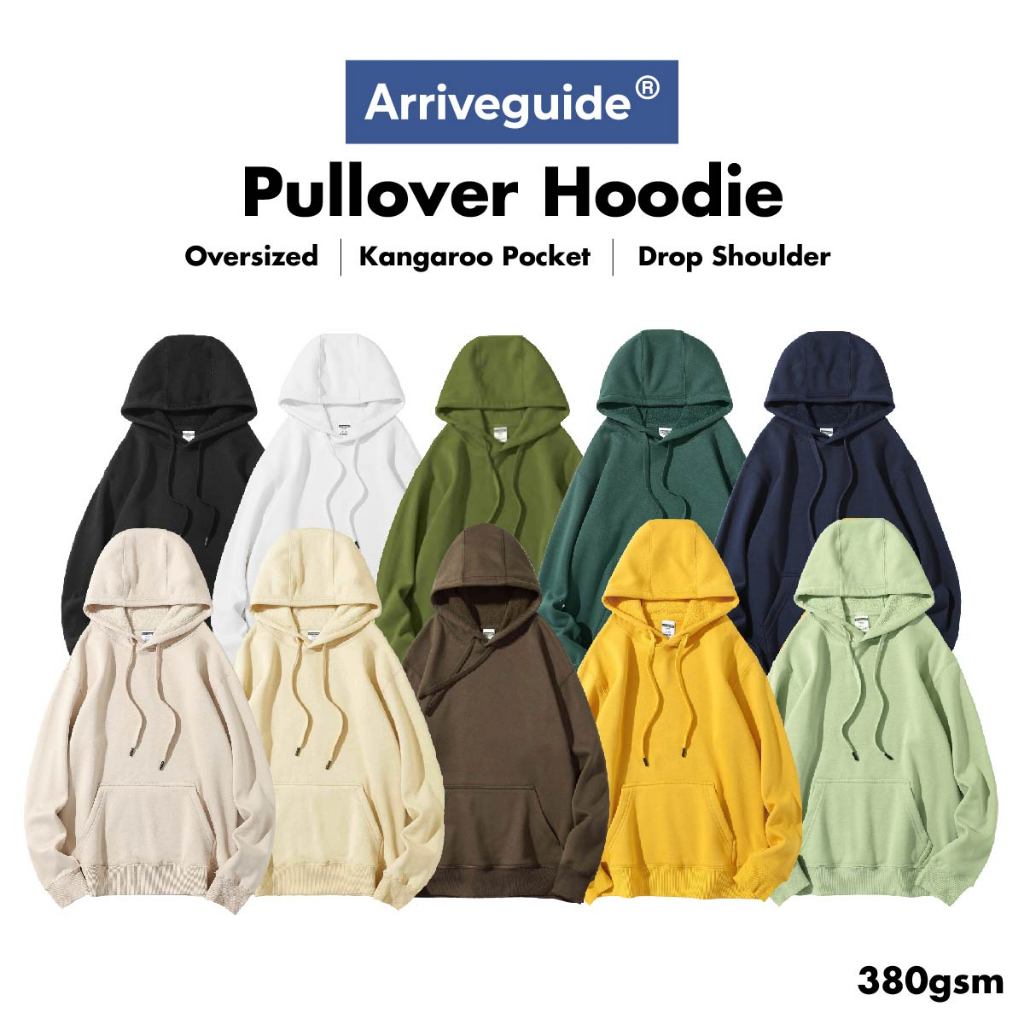 Arrive Guide Oversized Pocket Pullover Hooded Plain Jacket Fleece ...