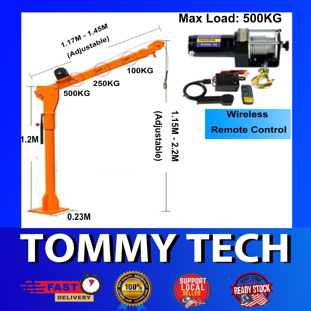 Electric REMOTE CONTROL 500KG Electric winch hoist 12vTruck mounted crane 220v battery on-board ...