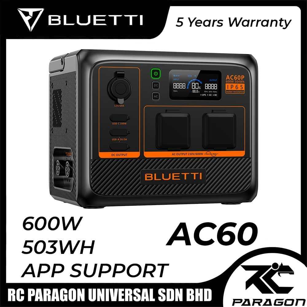 BLUETTI AC60P Portable Power Station 504Wh LiFePO4 Battery Surge AC Solar Generator (600W/1200W ...