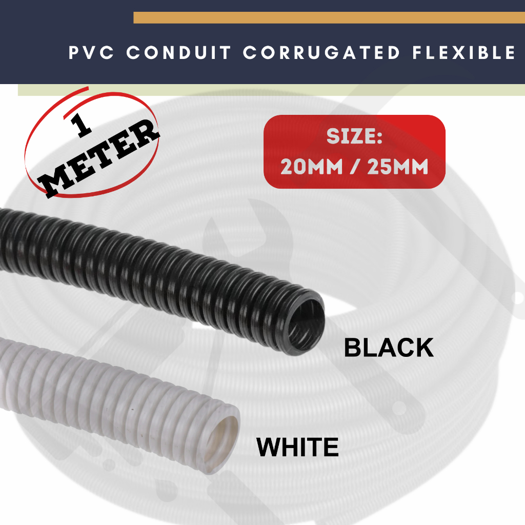 [1 METER] PVC Conduit Corrugated Flexible Pipe | Wire Loom Sleeve Tube ...