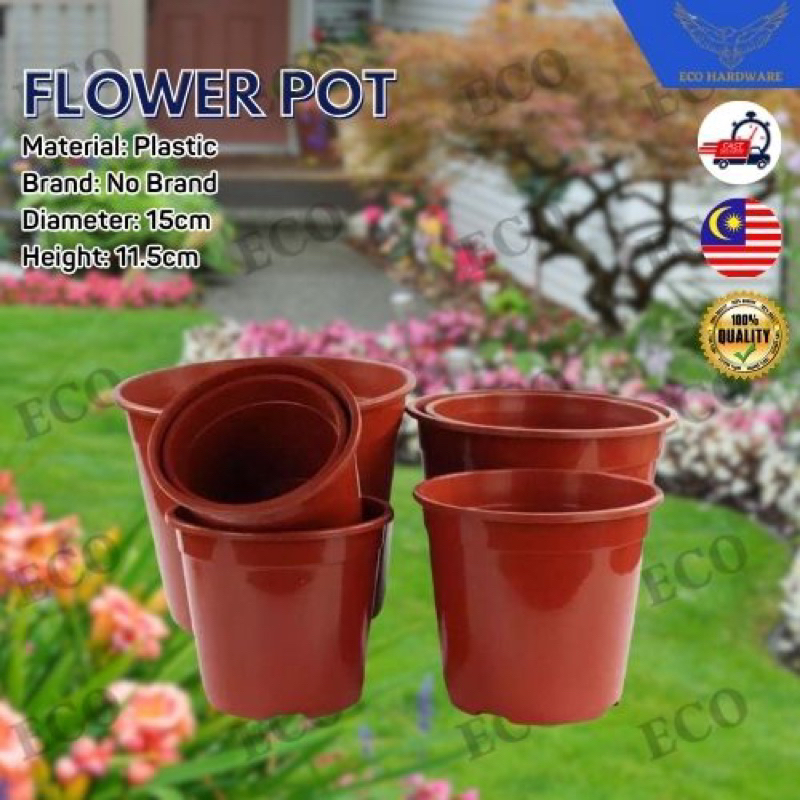 Round Plastic Flower Pot 15cm x 11.5cm Pasu Plastik Pokok Bunga Plastik ...
