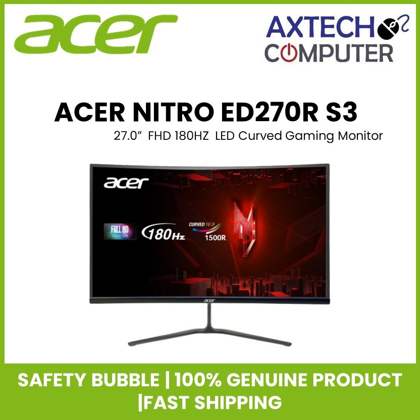 Acer Nitro ED270R S3 27″ FHD 180Hz Curved Gaming Monitor ( DP, HDMI, 3 ...