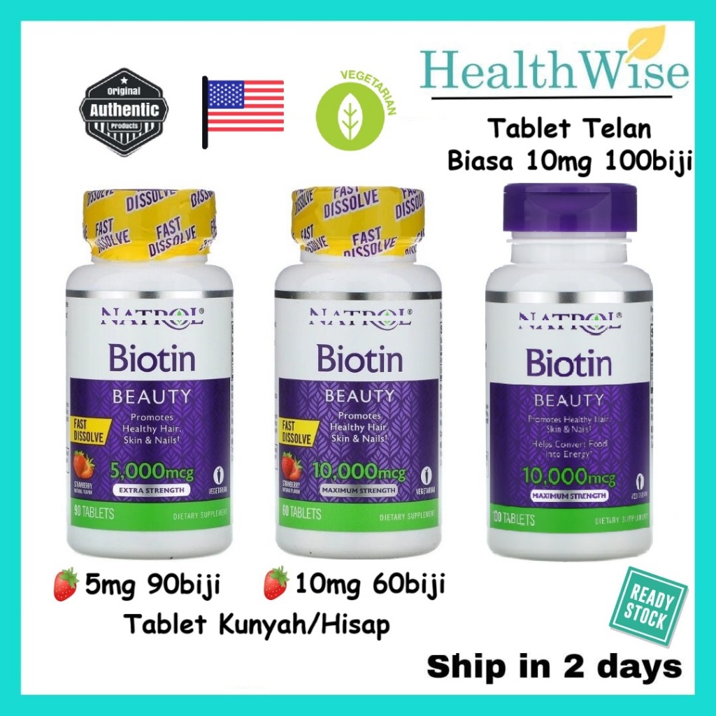 [USA] Biotin Beauty Hair, Skin & Nails; 5mg (5k mcg) or 10mg (10k mcg ...