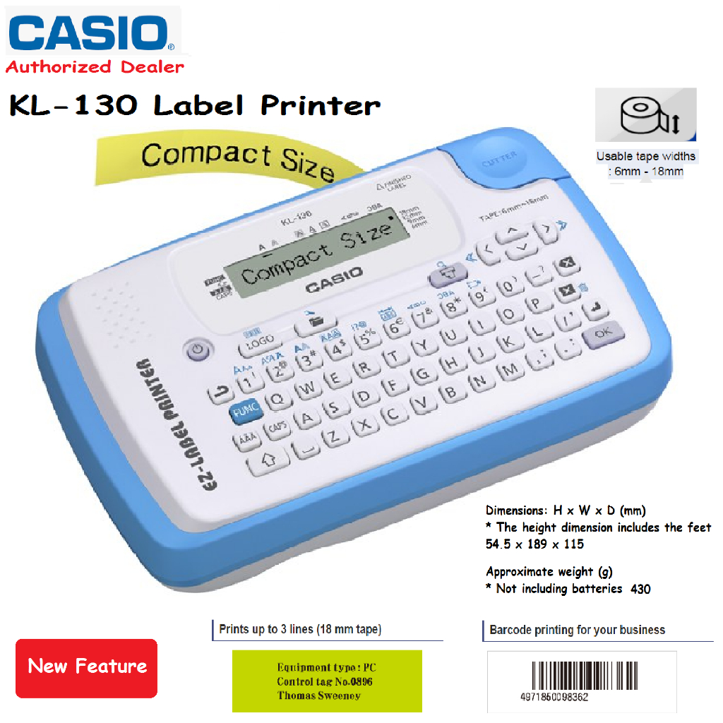 *ORIGINAL* Casio Label Printer KL-130 (Label IT, EZ Label) Upgrade from Casio KL-120 | Shopee ...
