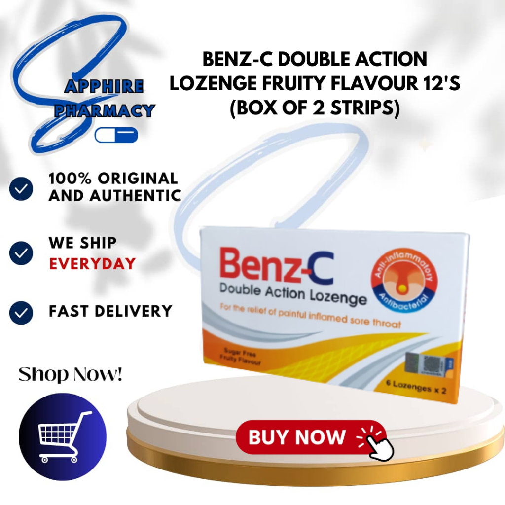 1 BOX | BENZ-C DOUBLE ACTION LOZENGE FRUITY FLAVOUR 12'S (BOX OF 2 ...