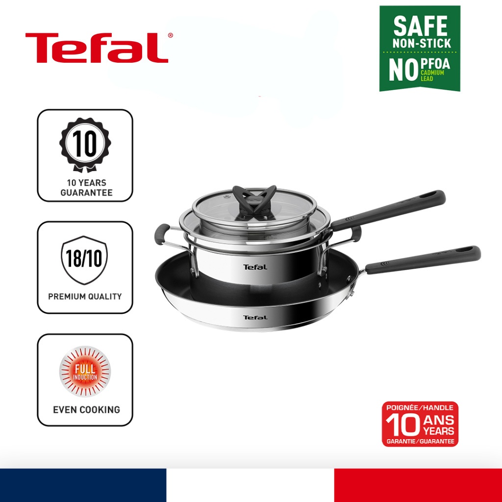 Tefal Opti'Space 5pc Set ( Saucepan with lid 16cm + Stewpot with lid 20cm + Frypan 28cm ...