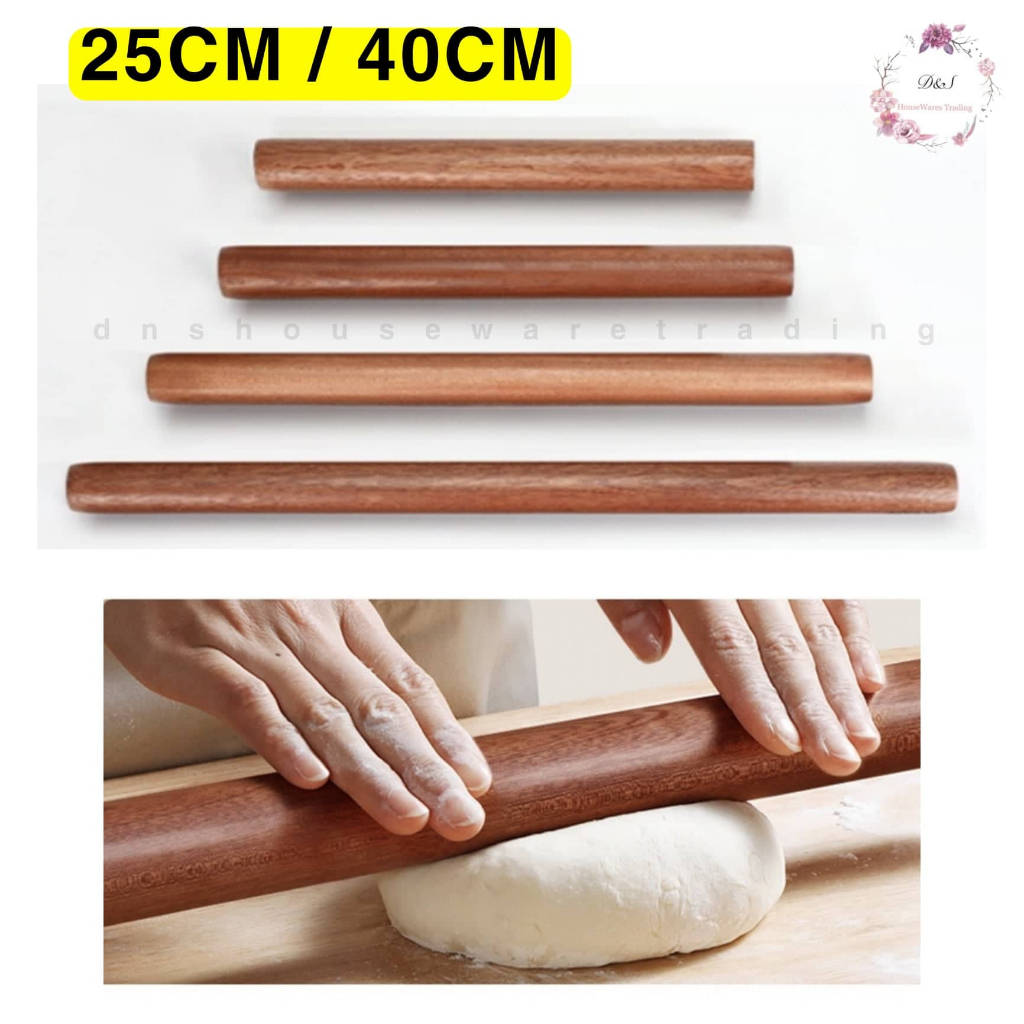 🇲🇾 25CM / 40CM Solid Wood Non-stick Wooden Flour Rolling Pin Penggelek ...
