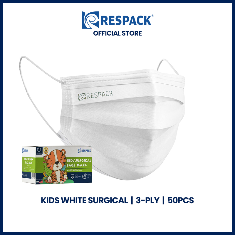 RESPACK Kids 3-Ply Surgical Face Mask (White) | 50 pcs Earloop | Shopee ...