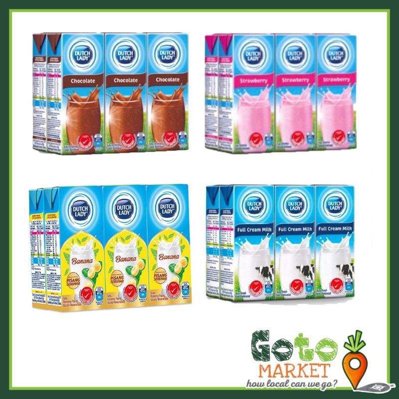 Dutch Lady Pure Farm UHT Milk (200ml x 6) Strawberry, Banana, Full ...