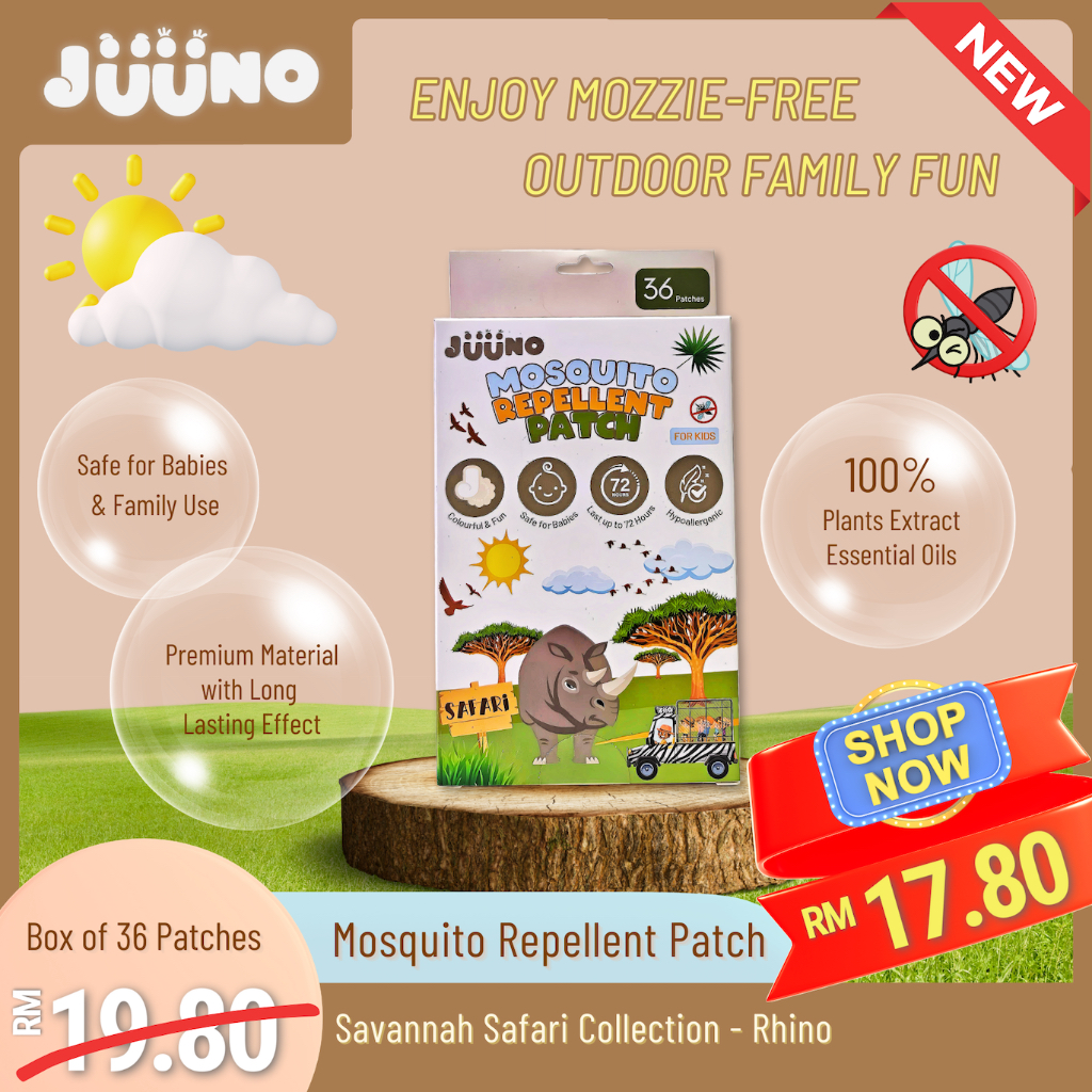 [NEW PRODUCT] JUUNO Mosquito Repellent Patch - Rhino (Box of 36 Patches)[100% NATURAL/SUITABLE ...