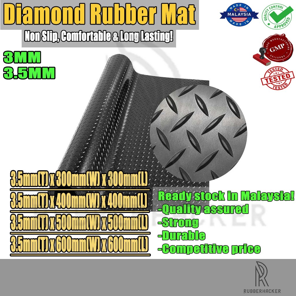 Diamond rubber tiles 3.5mm Thick x 300mm to 600mm Length Various Sizes ...