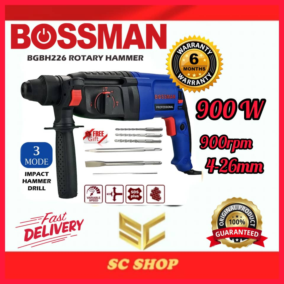BOSSMAN Rotary Hammer Power Impact Drill BGBH 226 Set 3 Mode Gerudi ...