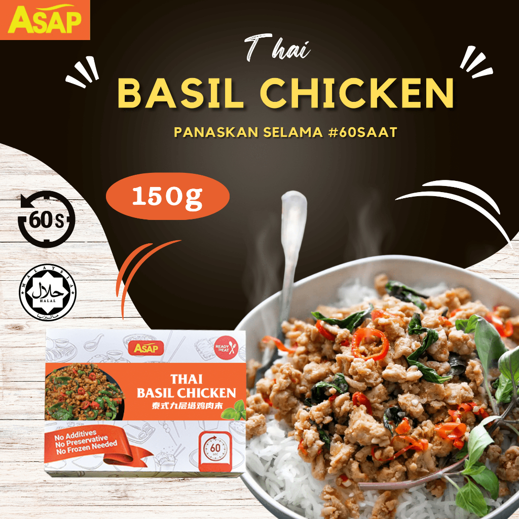 ASAP THAI BASIL CHICKEN Convenient pack (150g) HALAL Food READY TO EAT ...