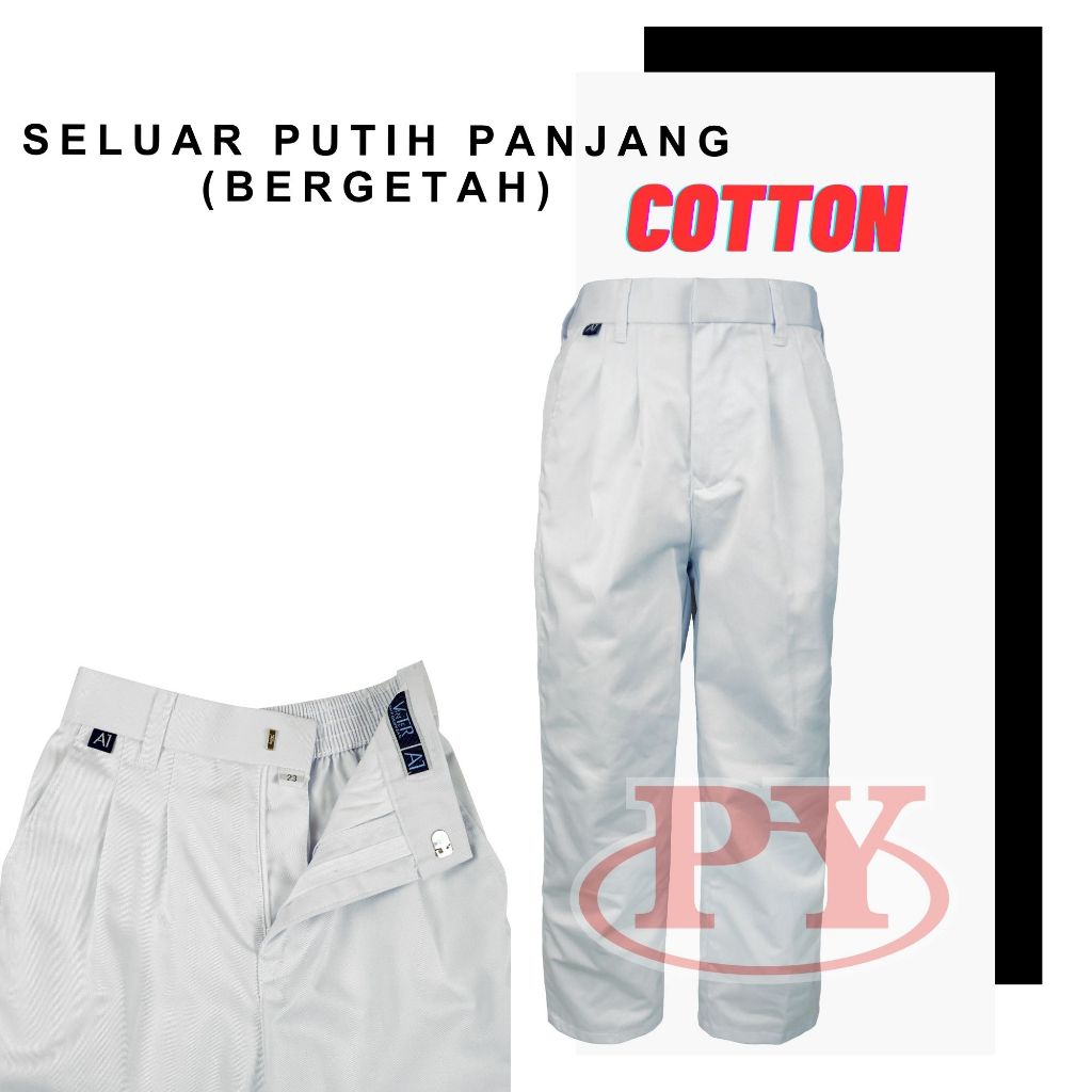 BC023G - BRAND VINTER SELUAR PUTIH PANJANG PINGGANG GETAH COTTON ...