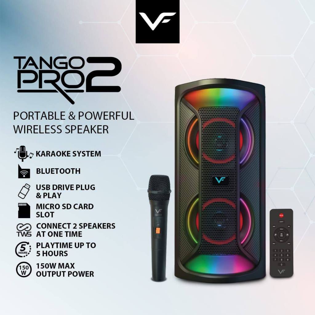 Vinnfier VF Tango Pro 2 150W Max Karaoke Portable Bluetooth Speaker with 1 Wireless Microphone ...