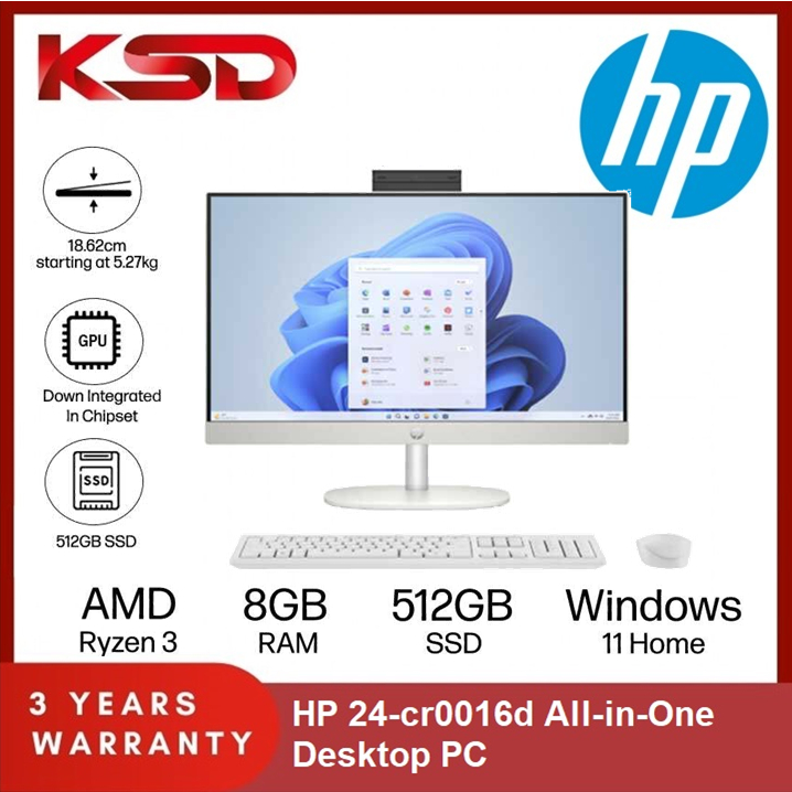 HP 24-cr0016d All-in-One Desktop PC (AMD R3 7320U/8GB LPDDR5/512GB SSD ...