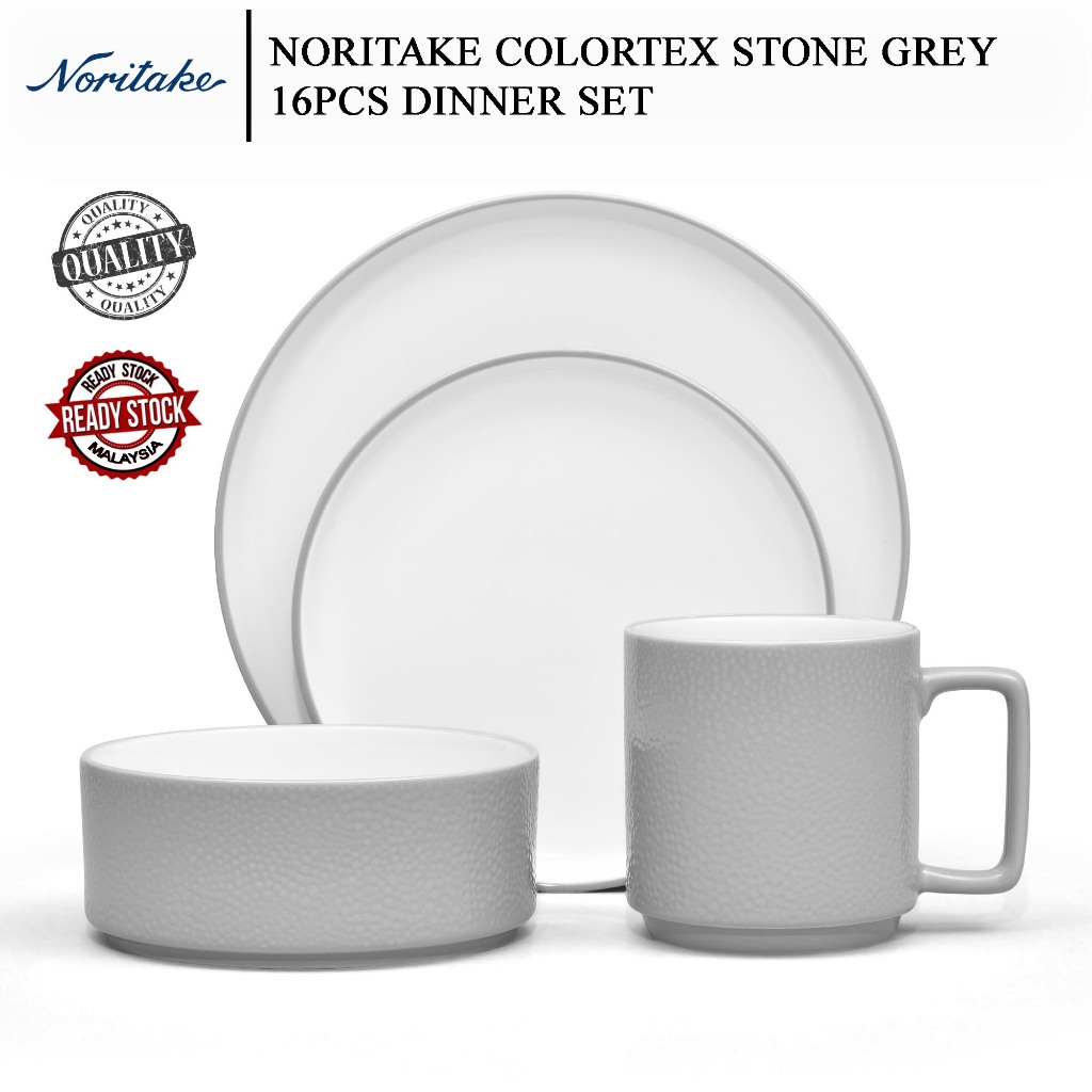 Noritake 16Pcs Dinner Set for 4 Person - Colortex Stone Grey | Shopee ...