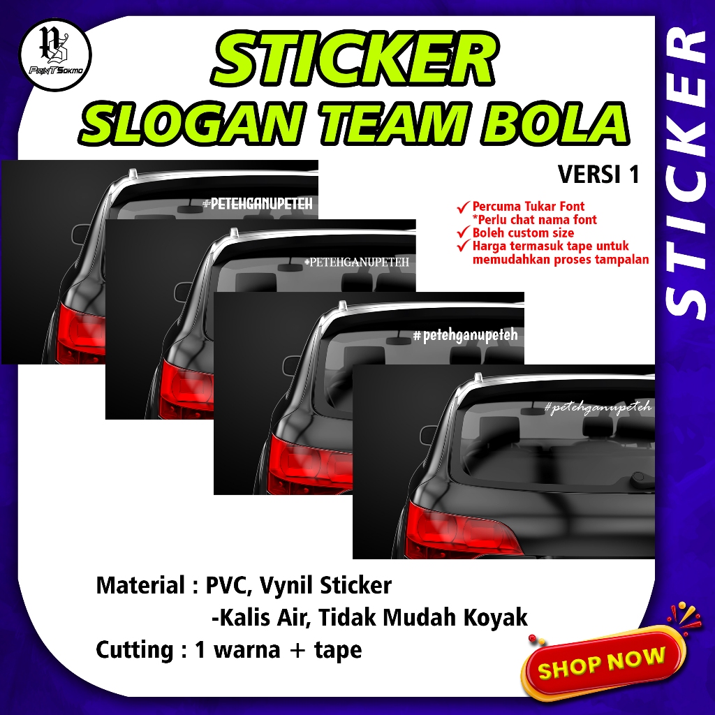 Sticker Kereta Motor Slogan Team Bola Sepak Material PVC Tidak Mudah ...