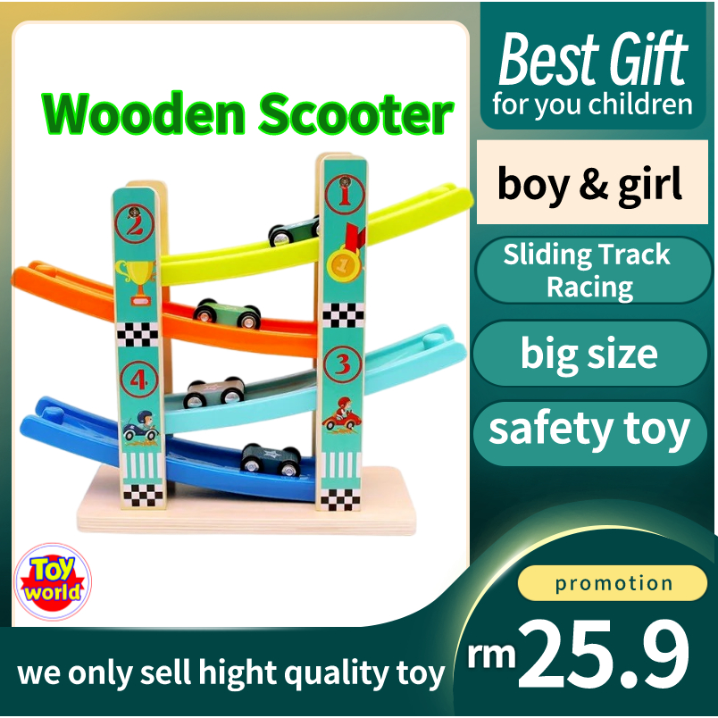 Wooden Car Ramp Racer Toy Vehicles Set With 4 Mini Cars & Race Track ...