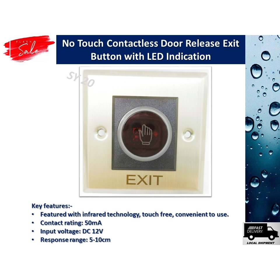 Door Access Control Exit Button - No Touch Contactless Door Release Exit Button with LED ...