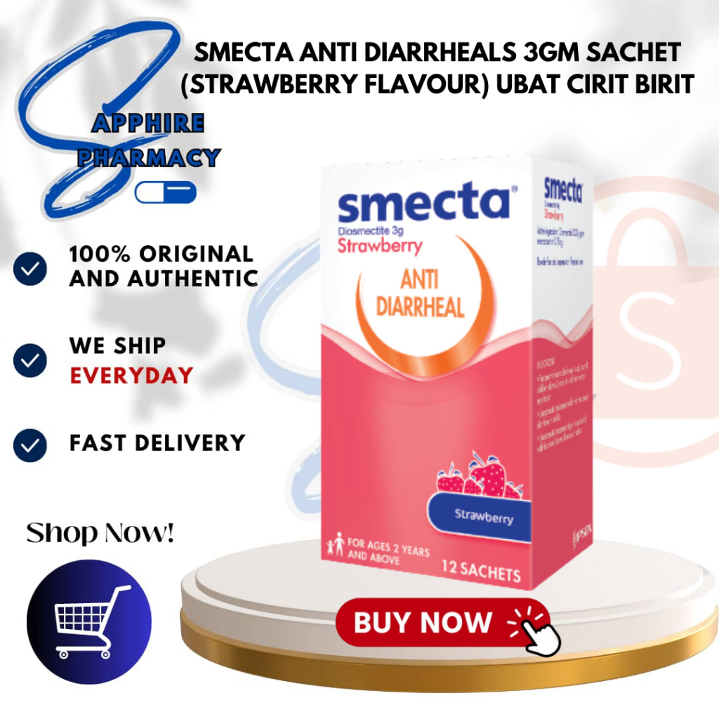 1 BOX | SMECTA ANTI DIARRHEALS 3GM SACHET (STRAWBERRY FLAVOUR) UBAT ...