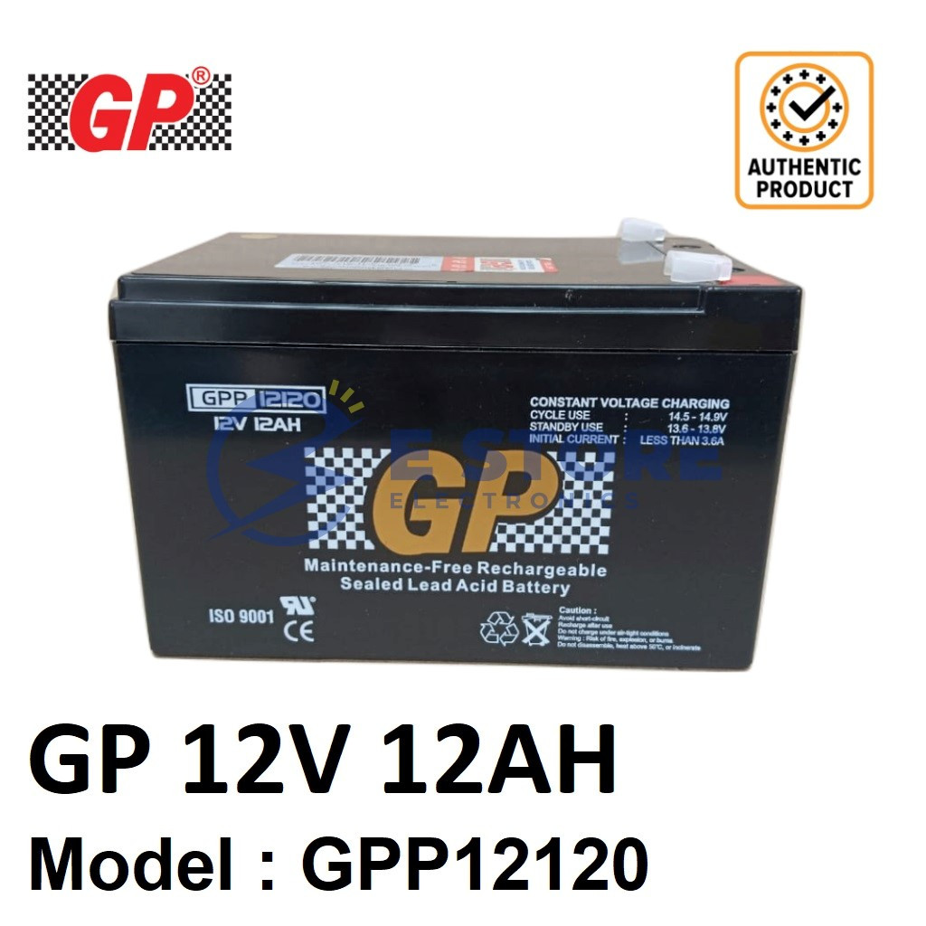 GENUINE GP 12V 12Ah Rechargeable Sealed Lead Acid Battery - GPP12120 ...