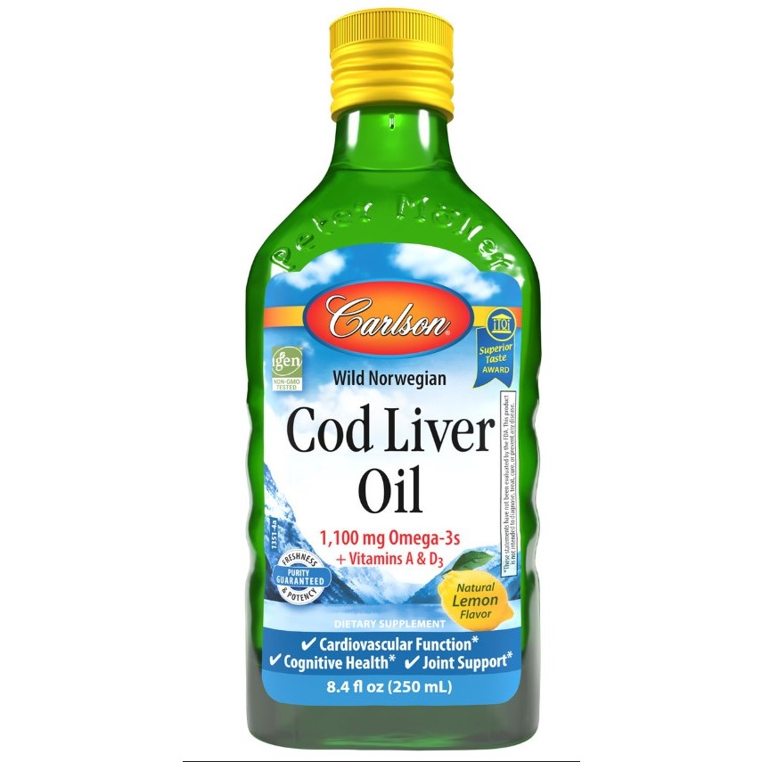 Carlson Wild Norwegian Cod Liver Oil, Natural Lemon 1100mg (500ml) exp ...