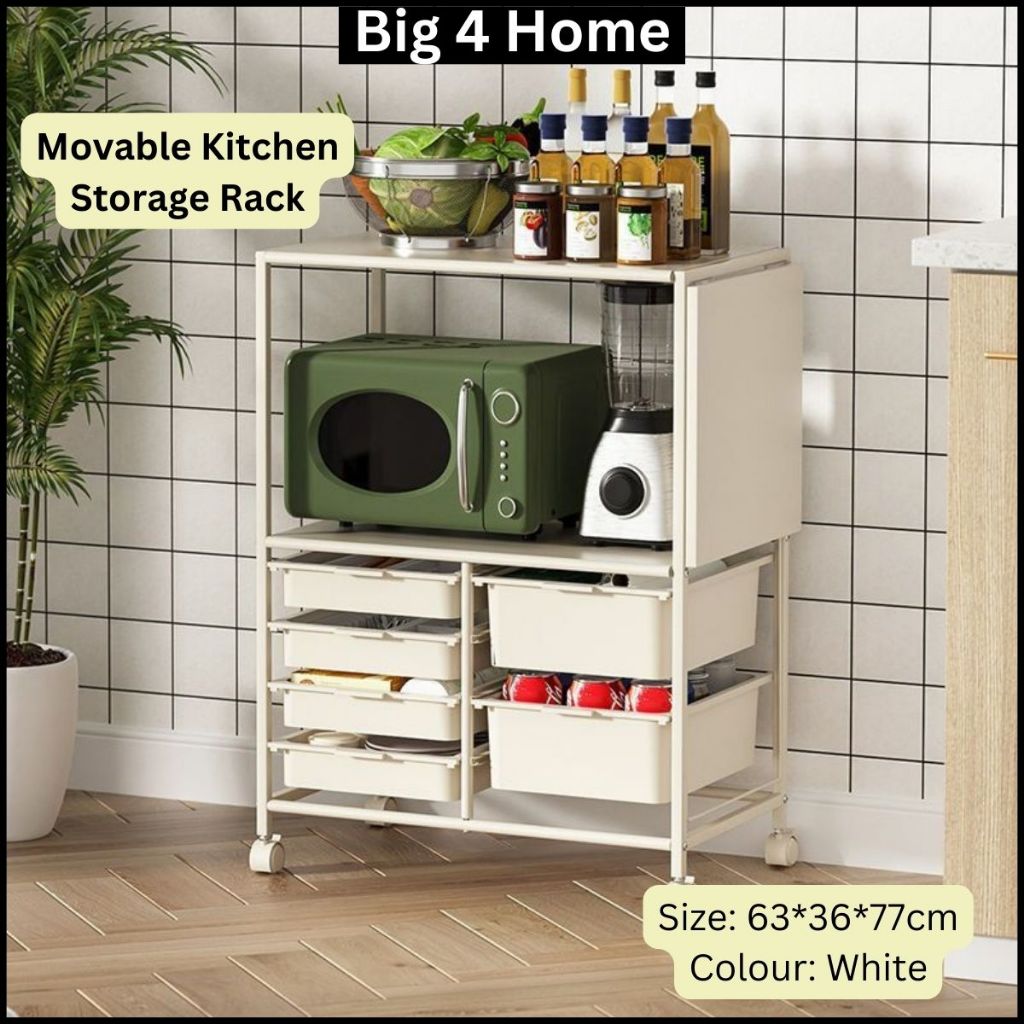 Movable Kitchen Shelf Multi-Functional Drawer Storage Rack Trolley with ...