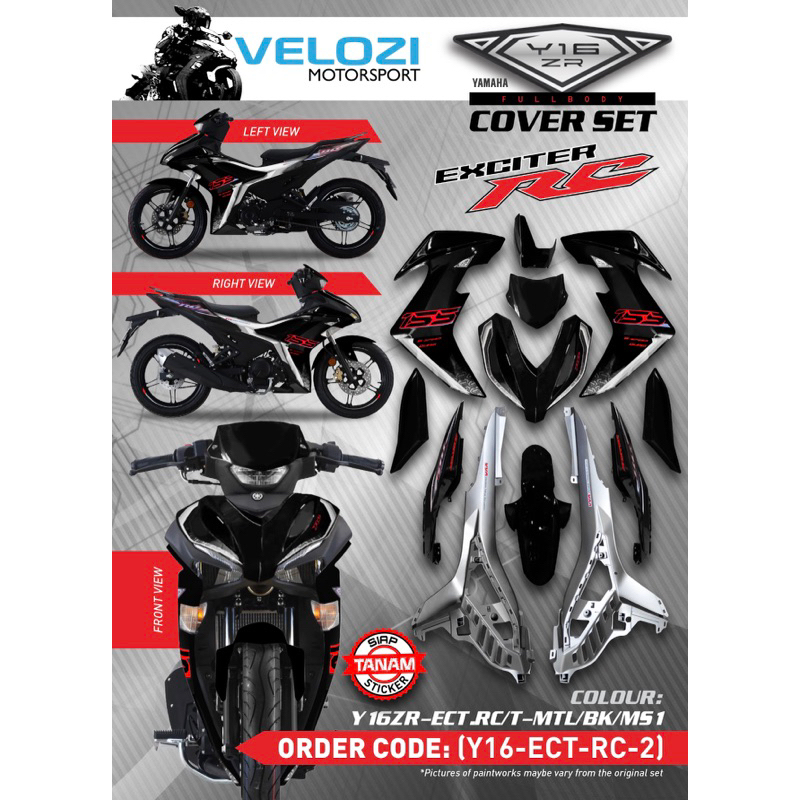 VELOZI YAMAHA Y16 Y16ZR (NOT ABS) SPROT EXCITER RC TANAM MATAL BLACK ...