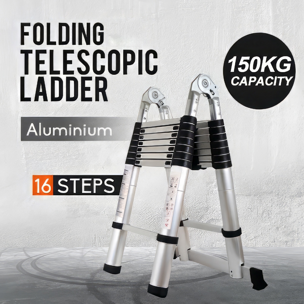 2.5m + 2.5m 16STEP Double Sided Aluminium Telescopic Pole Ladder Multi Extendable *16 steps ...