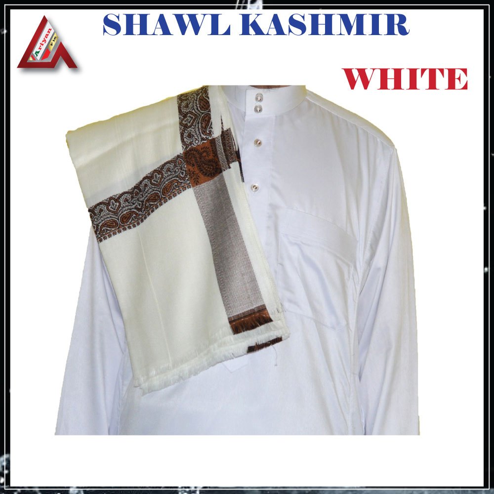 RIDA RIDAK KASHMIR KASHMIRI PURE ShHAWL Scarves Selendang WARNA WHITE ...