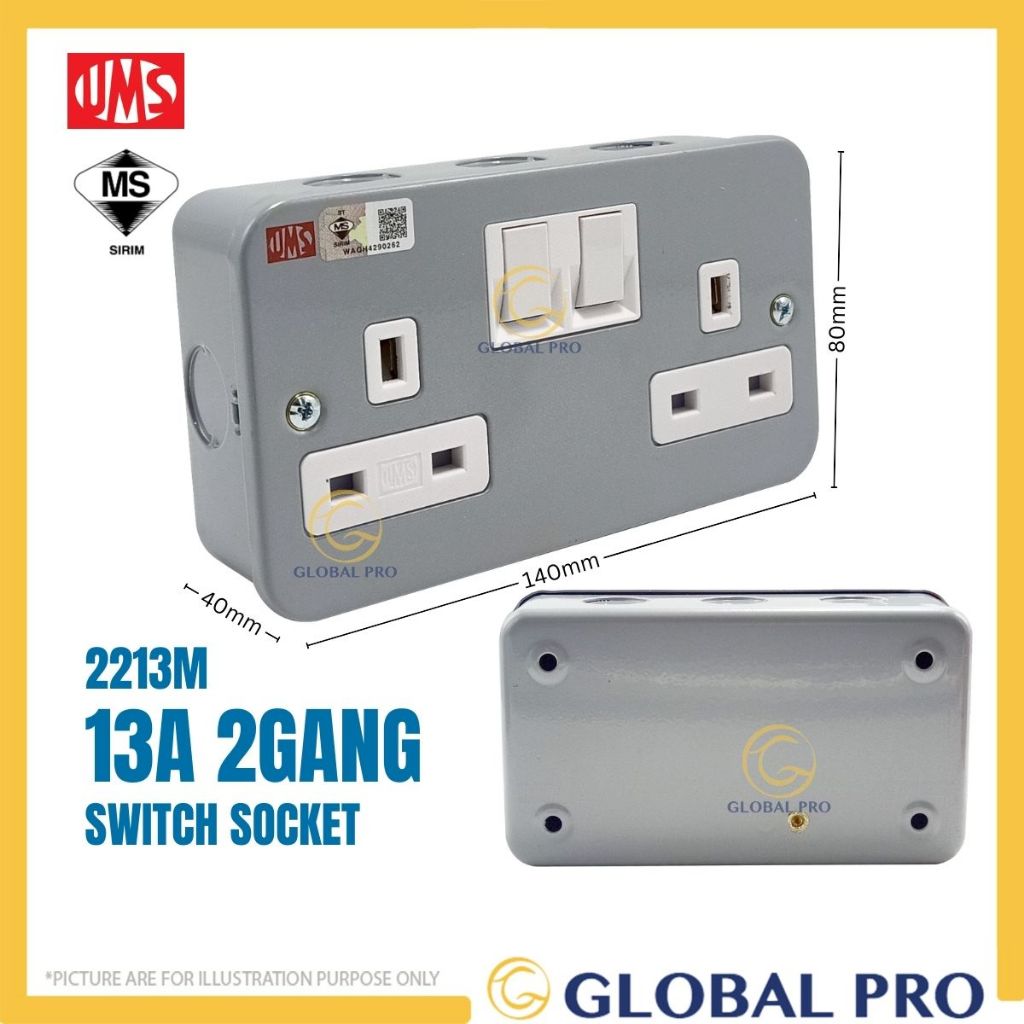 UMS METAL CLAD Switch Socket Series with Base SIRIM Approved Heavy Duty ...