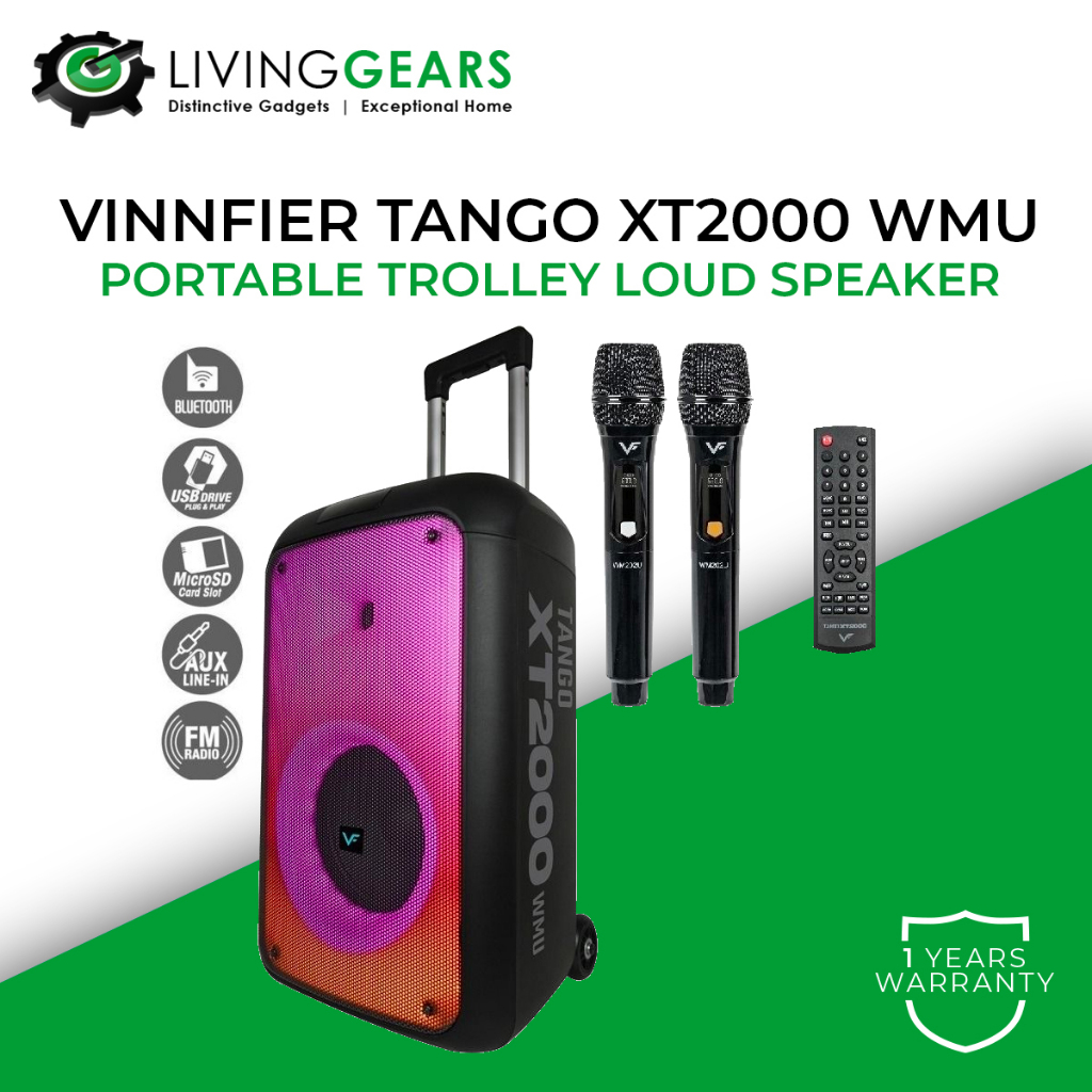 Vinnfier VF Tango XT2000 WMU 500W Bluetooth Portable HI-FI Audio Loud Karaoke PartyBox Speaker ...