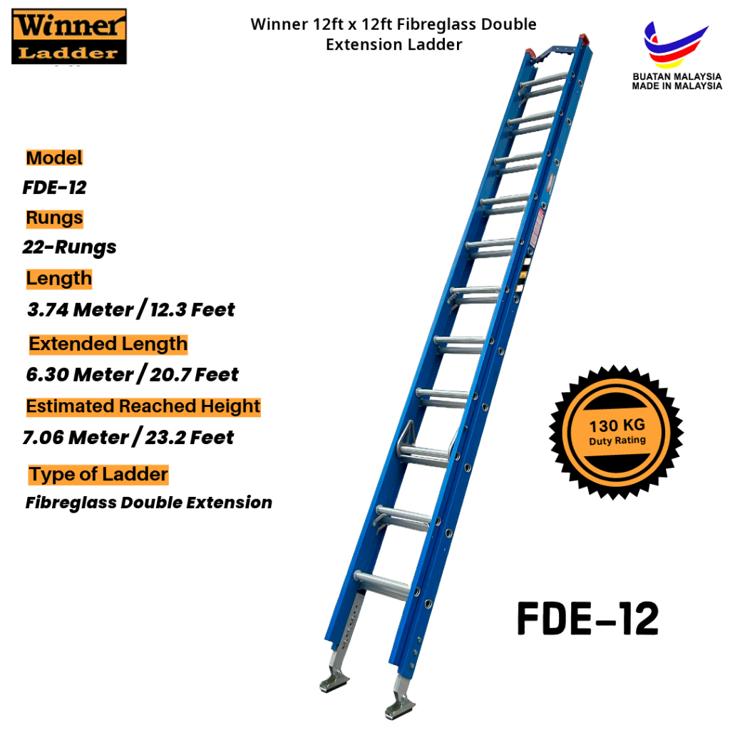 Winner Ladder FDE Fiberglass Double Extension Ladder 10ftx10ft ...