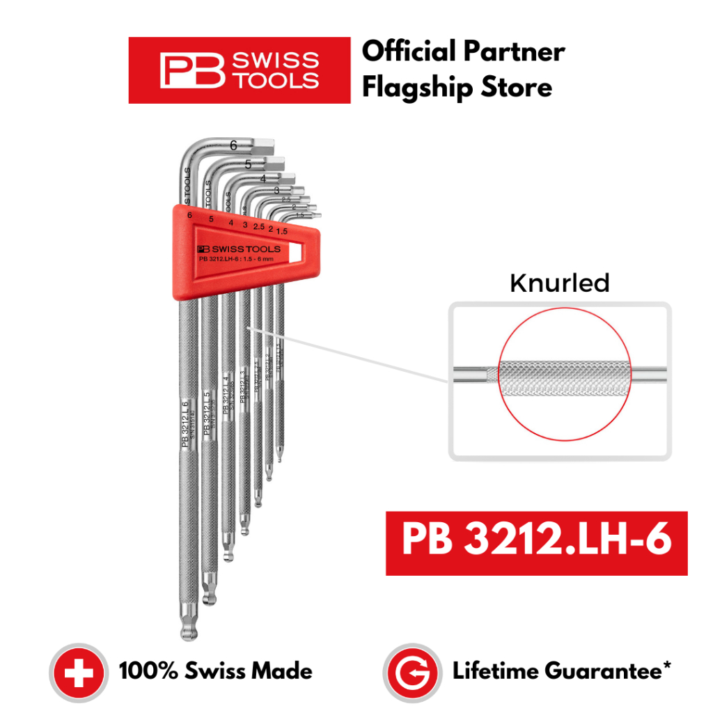 7pcs Set PB Swiss Tools Long Hex Allen Key L-wrenches with Ball Point Knurled PB 3212.LH-6 ...