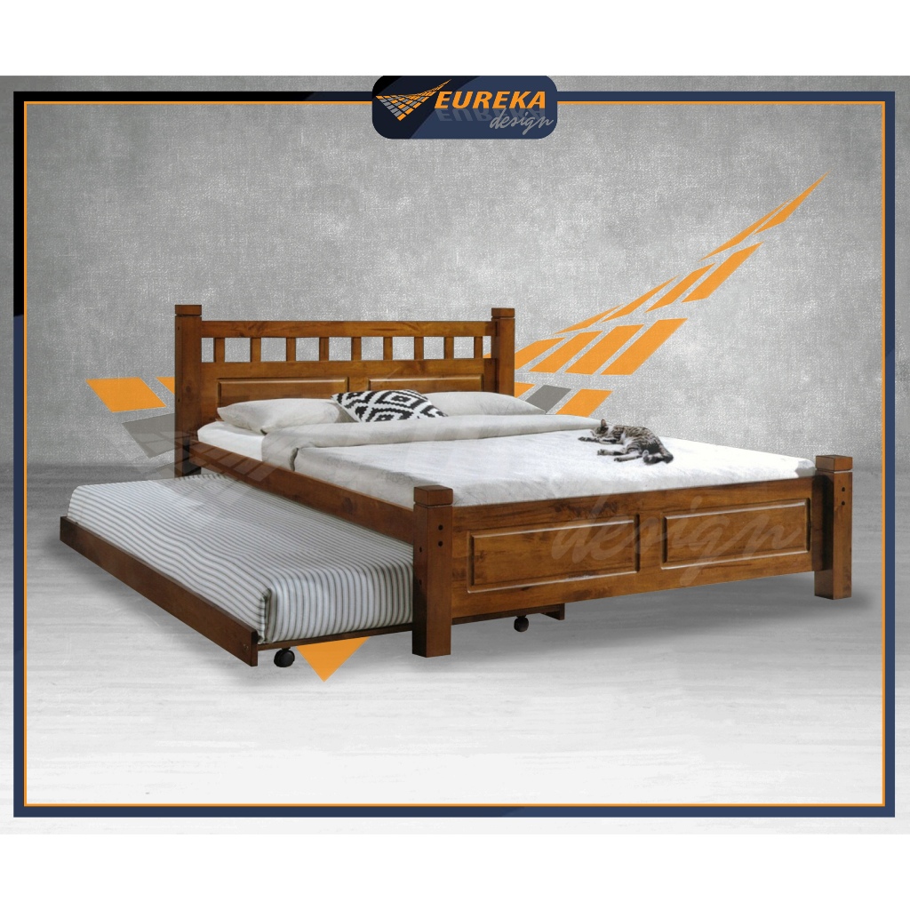 EUREKA Queen Pull Out Bed Frame Modern Wood / Katil Kayu ABBY Q (Deliver & Installation Klang ...