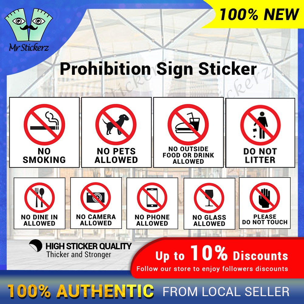 Prohibition Sign Sticker|No Smoking/ No Pet Allowed/ Do Not Litter / No ...