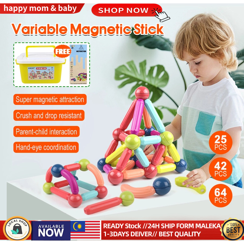 【24H POS】25/42/64/168pcs Kids Magnetic Stick Balls Building Toy Blocks ...