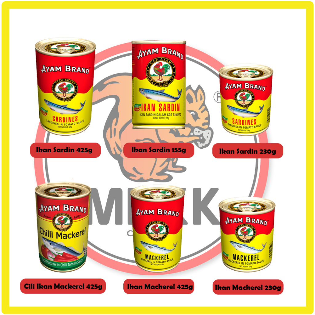 Ayam Brand Ikan Sardine & Ikan Mackerel dlm Sos Tomato155g/215g/230g/425g Ayam brand Sardine ...