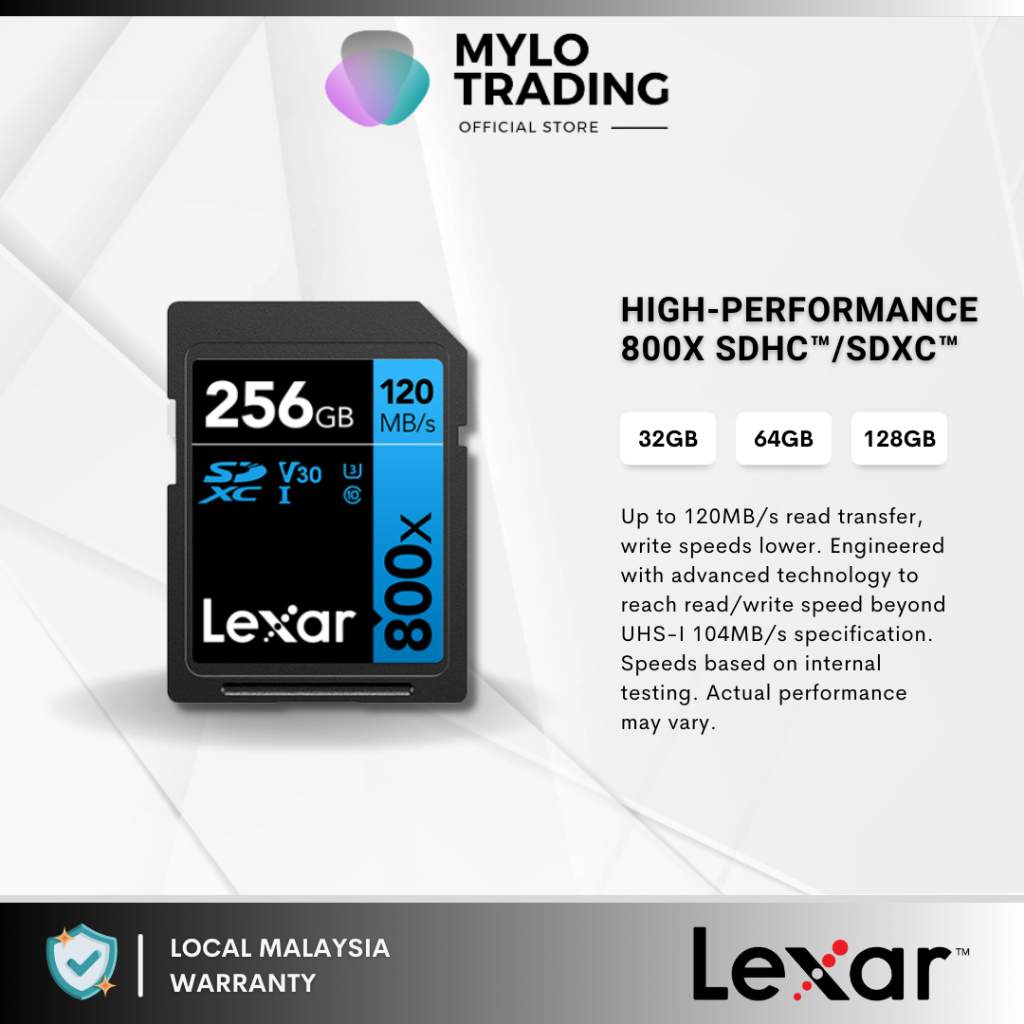 Lexar 32GB 64GB 128GB 256GB Professional 800x V30 U3 Class 10 150MB/s ...