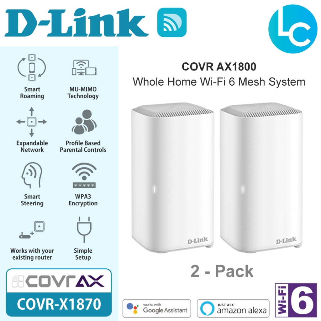 D-Link COVR-X1870 AX1800 Wi-Fi 6 MU-MIMO Whole Home Wi-Fi 6 Mesh System ...